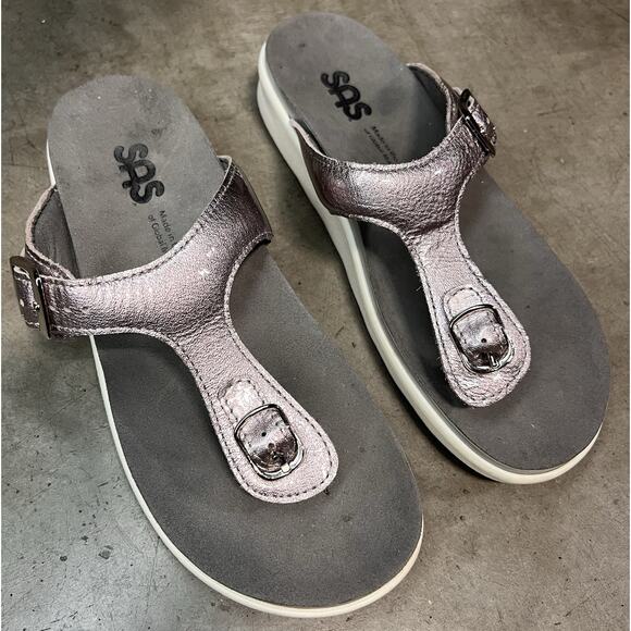 SAS | Shoes | Sas Sanibel Metallic Pink Leather Thong Sandals Tripad ...